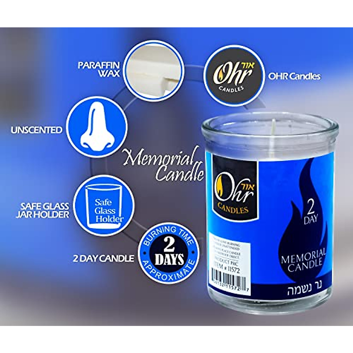 Ohr Candles Yahrzeit Memorial Candles - 2 Day Yahrzeit Candle - Yartzeit Candles 48 Hour Yom Kippur Jewish Candles in Glass Tumbler - 3 Pack