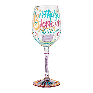 Enesco Designs by Lolita Birthday Blowout Hand-Painted Artisan Wine Glass, 1 Count (Pack of 1), Multicolor