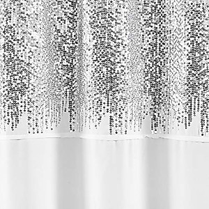 Lush Decor 1 Shimmer Sequins Shower Curtain | Chic Sparkle Design for Bathroom, 70” x 72”, Silver and White, 70" x 72"