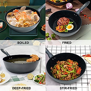 Nonstick Deep Frying Pan Saute Pan with Lid and Ergonomic Handle Skillet Omelet Fry Pan Nonstick Cookware Maifan Stone Pan 9.5Inch 3Qt