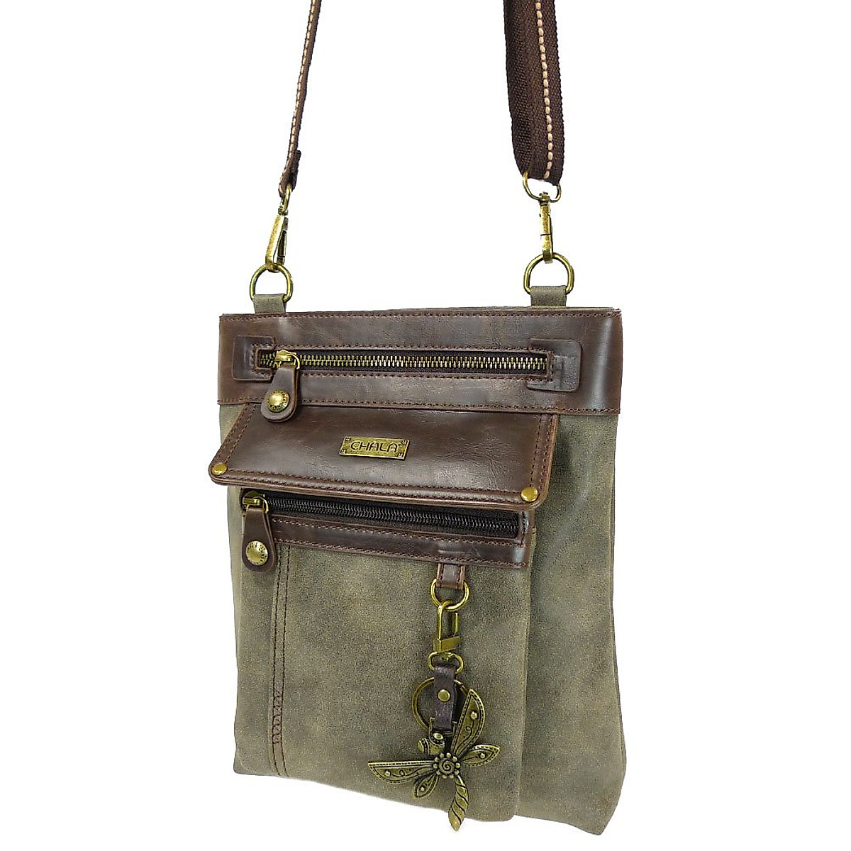 Chala Gemini Vegan Leather Crossbody Bag "Dragonfly" Stone Gray