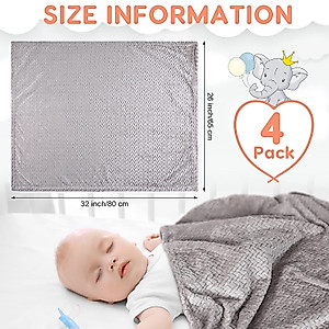 4 Pcs Baby Blankets Toddler Blanket Flannel Fuzzy Plush Flannel Fleece Baby Blankets Soft Warm Throw Crib Blanket, Nursery Swaddling Blankets for Girls Boys Kids Bedding, Gray, 26 x 32 Inch