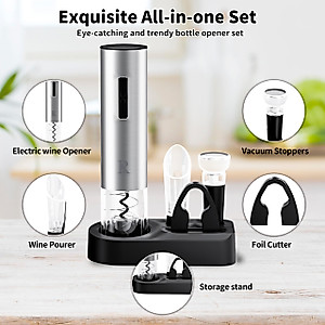 R Conlifeus Electric Wine Opener Rechargeable, One-touch Automatic Wine Bottle Corkscrew Opener (Stainless Steel) Set，Ideal Wine Accessories and Wine Gift Sets