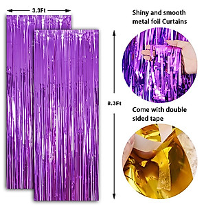 Fringe Curtains Party Decorations, Tinsel Streamers Birthday Party Decorations, Fringe Backdrop for Graduation, Baby Shower, Gender Reveal, Disco Party (2 Pack, Purple)