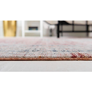 Unique Loom Noble Collection Country, Traditional, Distressed, Vintage, Geometric, Border Area Rug, 8' 0" x 9' 11", Red/Ivory