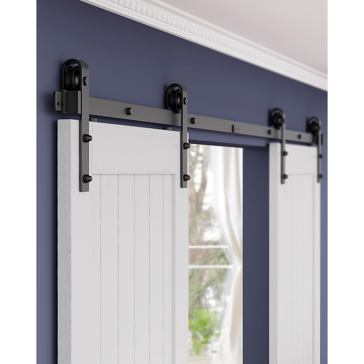 ZEKOO 11 FT Hardware Kit for Cabinet Closet, Sliding Door Hardware for Double , Heavy Duty Black barn door Track with Steel Hanger, Slide Smoothly Quietly, Easy Install