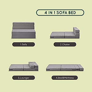 Z-hom Folding Sofa Bed, 6 inch Foldable Mattress Convertible Sleeper Chair Floor Mattress Couch, Convertible Sofa Bed with Pillow & Washable Cover for Room/Office/Dorm 76" x 39" x 6" (Light Grey)