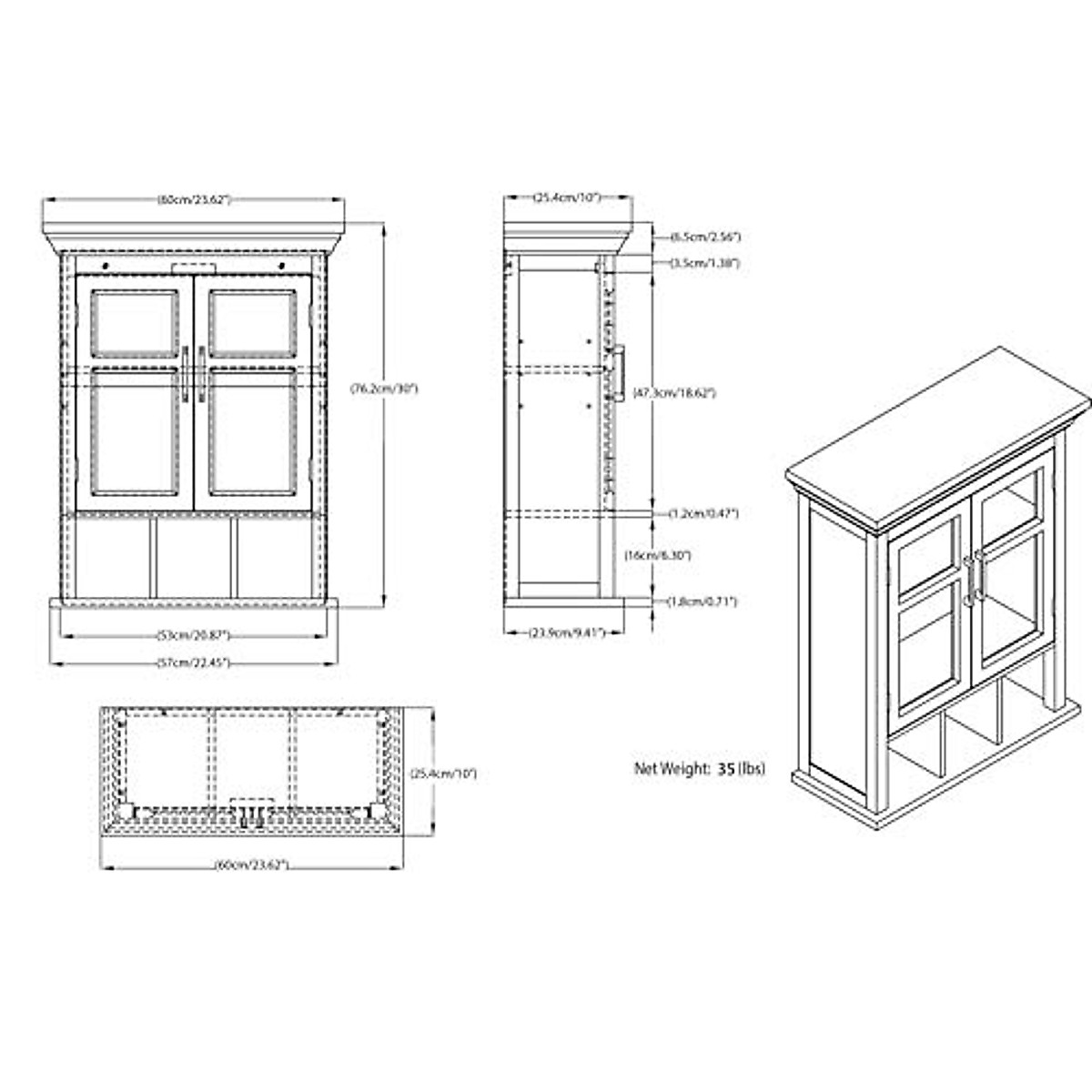 SIMPLIHOME Avington 30 inch H x 23.6 inch W Two Door Wall Bath Cabinet with Cubbies in Pure White with Storage Compartment and 2 shelves, for the Bathroom, Contemporary