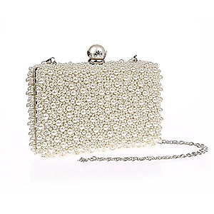 ZAKIA Womens Faux Pearl Beaded Evening Clutch Bag Bridal Wedding Handbag Party Embedded Frame Purse (Cream White)