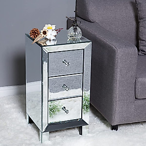 Bonnlo 3-Drawer Mirrored Nightstand Set of 2, End Table, Bedside Table, Glass Nightstand for Bedroom, Living Room, Silver, 11.7" L x 11.8" W x 23.8" H