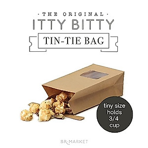 BRMARKET Small Square Window Kraft Paper Bags | 3.3 x 5.5 x 2 Inches Treat Cookie Bags with Tin Tie Closure | 50 Pcs (Disposable, Single Layer Paper, Kraft Brown)