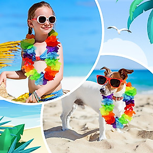 Sherr 48 Pcs LED Hawaiian Leis Light up Flower Leis Necklace with LED Lights Luau Flowers Necklaces for Masquerade Beach Wedding Tropical Themed Party Supplies(Colourful)