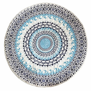 Faux Fur Boho Round Rug Round Area Rug Washable Rug Non-Slip Gray and Blue Small Round Rug Ultra Sofa Carpet for Living Dining Room Bedroom 3'x3' Round Blue/Multi