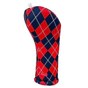 Women's Blue & Red Argyle Driver 460cc Club Headcover Handmade by BeeJos