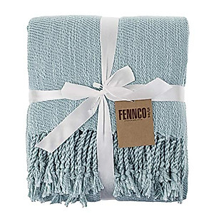 Fennco Styles Classic Woven Solid Lightweight Throw Blanket with Fringe Design 50" W x 60" L - 4 Colors (Aqua)