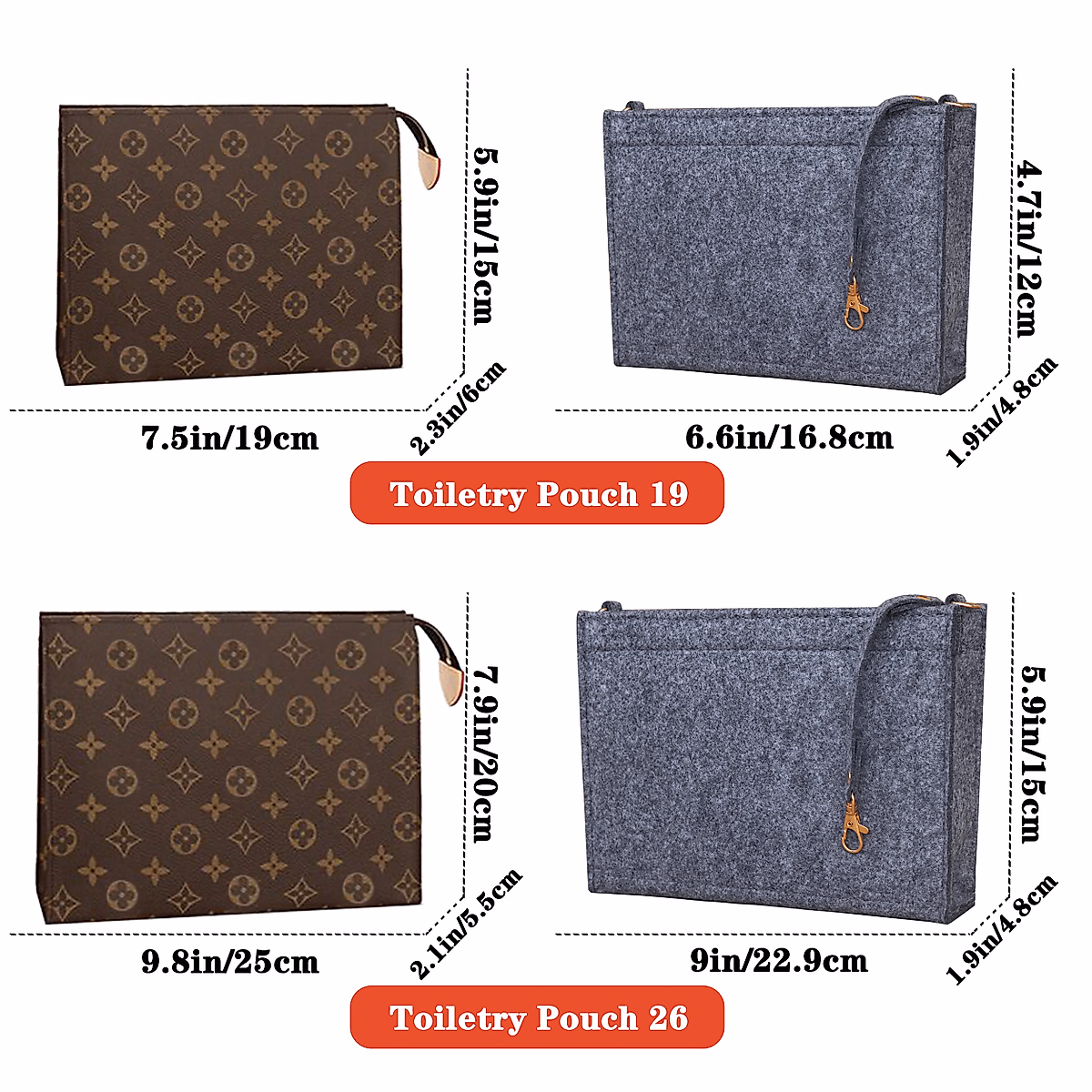 MISIXILE Felt Purse Insert Organizer with Zipper And Gold Buckles,Handbag Organiser Insert fits Toiletry Pouch 19 26(Pink-S)