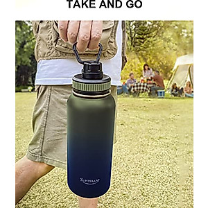 KEMISANT Water Bottle Insulated Vacuum Bottle Thermos Flask-Big Mouth With Straw/Flip Lid Alterative