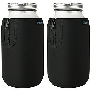 Beautyflier Wide Mouth Mason Jars 64oz Sleeve, Large Mason Jar 64 Ounce Insulators, Wide Mouth Half Gallon Mason Jars Sprouting Jars Blackout Sleeve, Sleeve Only (Black)