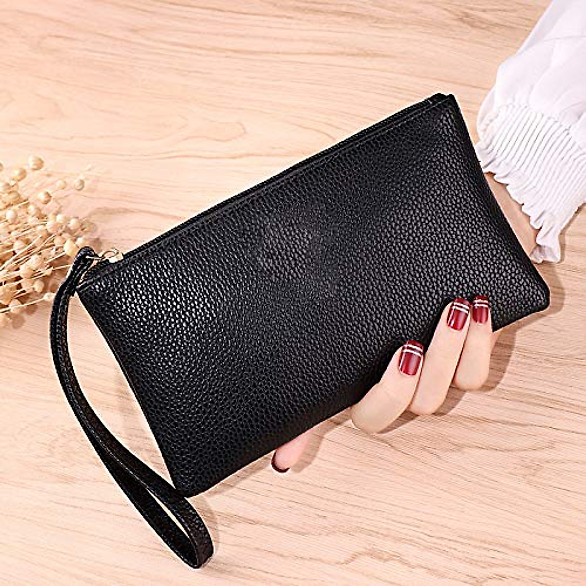 RBKLO Clutch Wristlet Women's,Crossbody Clutch Wallet Purse Wristlet,Leather Wristlet Clutch Wallet,Multi Card Organizer Wallet Purse(Black)