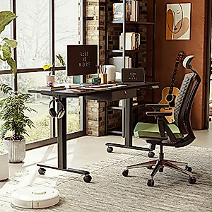 FEZIBO 55 x 24 Inches Standing Desk with Drawer, Adjustable Height Electric Stand up Desk, Sit Stand Home Office Desk, Ergonomic Workstation Black Steel Frame/Black Tabletop