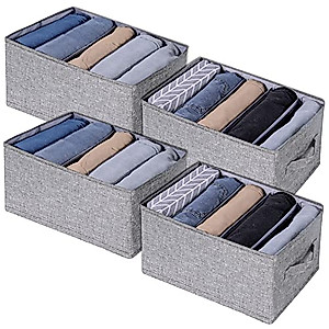 Fixwal 4pcs Wardrobe Clothes Organizer Foldable Jean Organizer for Drawer Washable Compartment Closet Organizers and Storage Bins for Clothes Jeans Pants Sweaters 5 Grids Gray