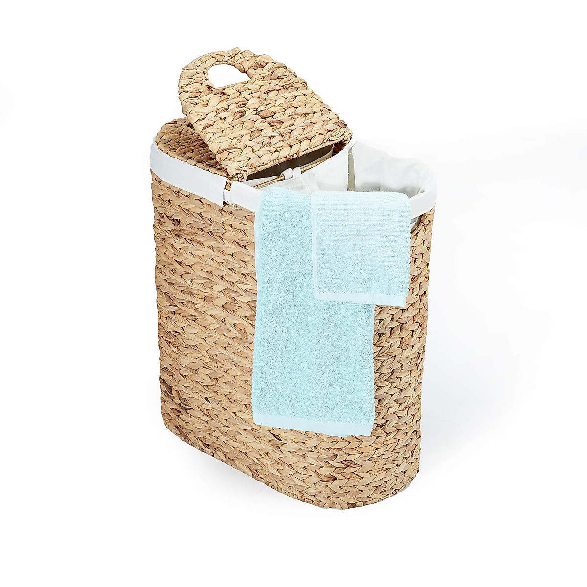 Seville Classics Premium Natural Handwoven Portable Laundry Bin Basket with Carrying Handles, Household Storage for Clothes, Linens, Sheets, Toys, Water Hyacinth, Oval Hamper
