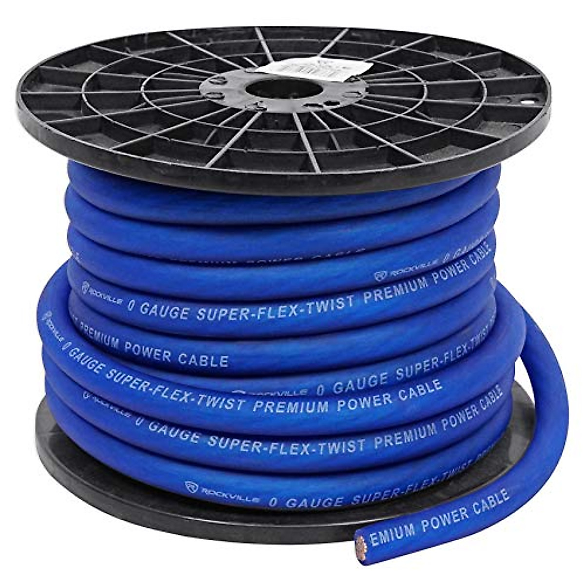 Rockville R0G50BLUE 0 Gauge 50 Foot Spool Blue Car Amp Power+Ground Wire Cable