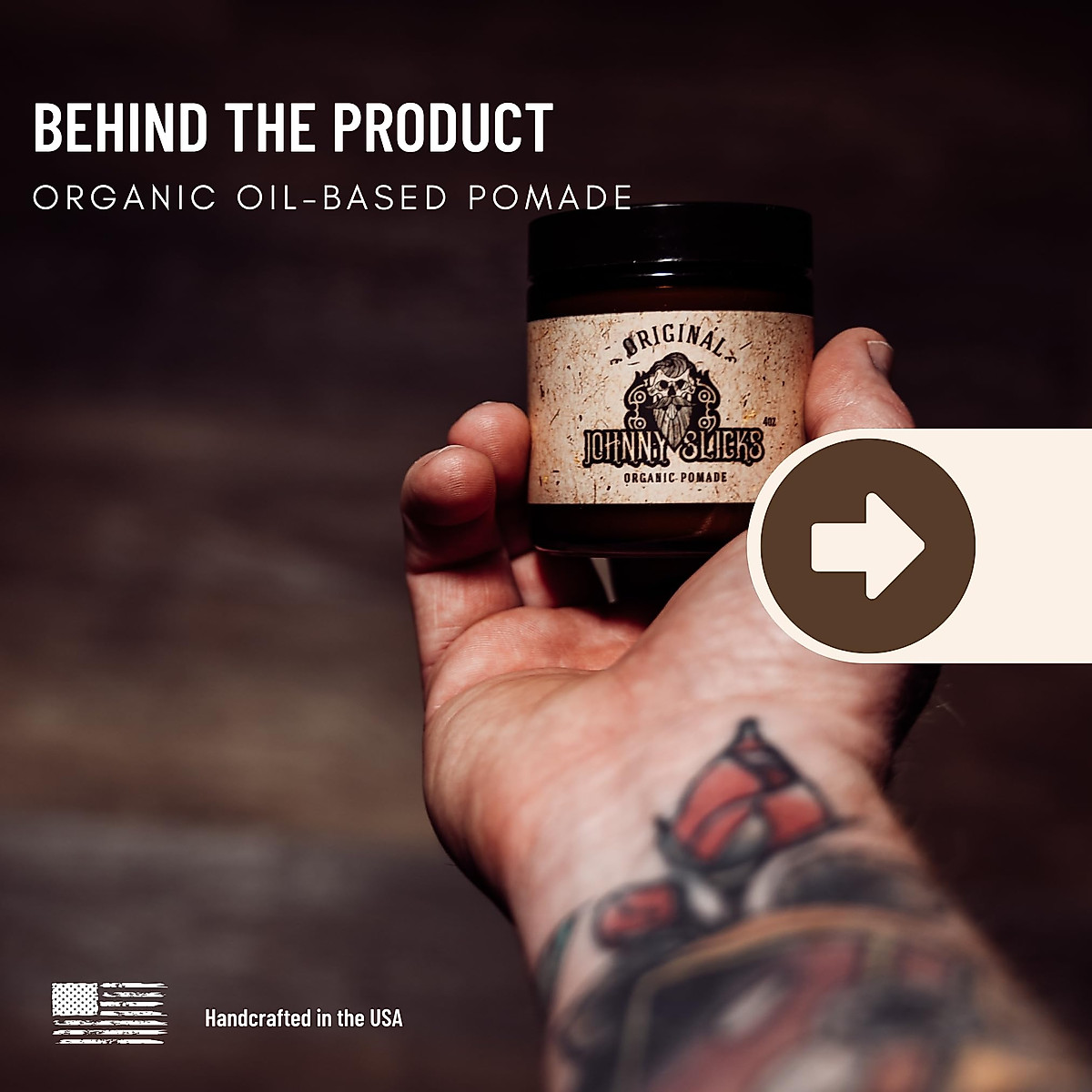 Johnny Slicks Oil Based Pomade | Organic Hair Styling for Men, Low to Medium Hold | Promotes Healthy Hair Growth & Helps Hydrate Dry Skin, (Rugged, 4 Ounce) Veteran Owned, USA Made.