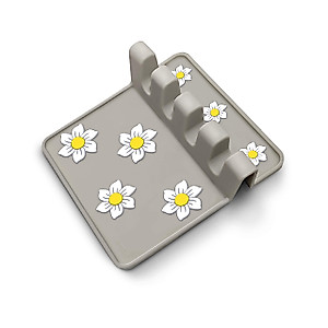 Utensil Organizer, Silicone Spoon Rest, Kitchen Utensil Holder, Spoon Rest for Stove Top, Spoon and Spatula Holder, Utensil Caddy, for Grill Tongs and Ladles, Farmhouse Utensil Holder (Flowers)