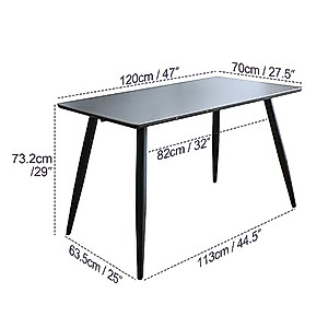seonyou Dining Table Rectangle Marble Kitchen Table, 47" Mid Century Modern Dining Table for Small Spaces, Grey Dining Room Table with Sintered Stone Top and Metal Legs