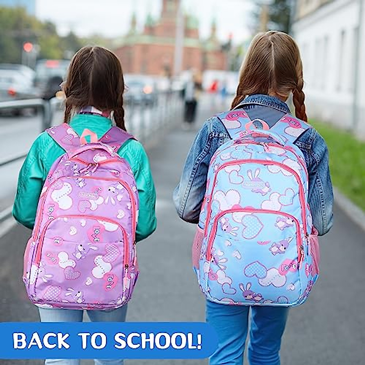 PerKoop 8 Pieces Backpacks Boys and Girls 17 Inch School Bag Bulk Printed Student Backpacks with Adjustable Padded Straps and Bottle Holder for Back to School Elementary Middle High School, 8 Color