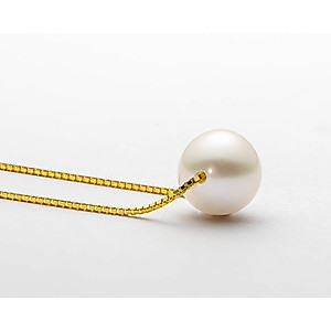 DENGGUANG Floating Pearl Pendant Necklace for Women, 8mm Freshwater Cultured White Single Pearl Necklaces with Gold Plated Silver Chain, Pearl Jewelry Gifts for Wife Mom friend