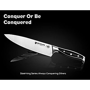 BRODARK Kitchen Knife Set with Block, Full Tang 15 Pcs Professional Chef Knife Set with Knife Sharpener, NSF (Food Safe) German Stainless Steel Knife Block Set, Steel-king Series with Gift Box