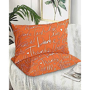 Edwiinsa Orange Pillow Covers Standard Size Set of 2 Bed Pillow, Farmhouse Modern White Thanks Words Plush Soft Comfort for Hair/Skin Cooling Pillowcases with Envelop Closure 20''x26''