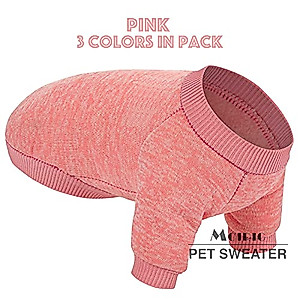 MOIRIG Dog Sweater, Dog Sweaters for Small Dogs, 3 Pack Warm Soft Pet Clothes for Puppy, Medium Large Cat, Dogs Girl or Boy, Dog Shirt for Winter Christmas (X-Small, Pink+Purple+HotPink)