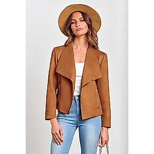 PRETTYGARDEN Women's Faux Suede Jackets 2023 Fall Clothes Long Sleeve Open Front Cropped Coat Outwear (Brown,Medium)