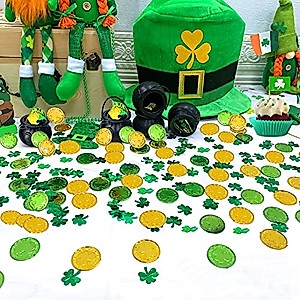 TURNMEON St Patricks Day Pot of Gold, 6 Candy Cauldron Kettles with 72 Plastic Shamrocks Gold Coins 138 Clover Confetti Party Decorations Supplies for Saint Patricks Day Table Home Indoor Decor