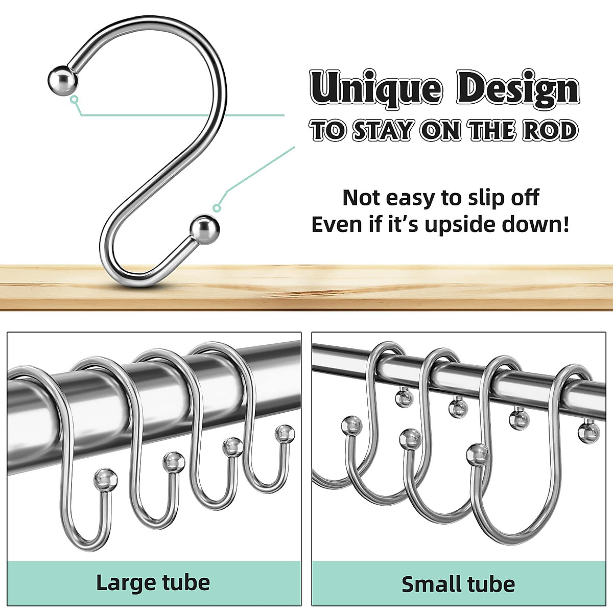 VNDUEEY 15 PCS Silver Shower Curtain Hooks Metal Shower Curtain Rings Shower Hooks, Ornament Hooks for Christmas, S Hooks for Hanging Christmas Stocking, Kitchen S Hooks for Mugs, Pots