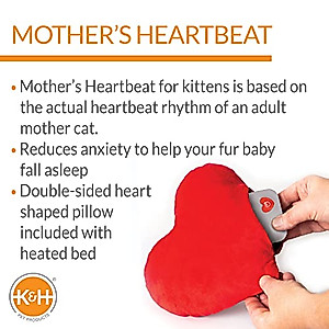 K&H PET PRODUCTS Mother's Heartbeat Heated Cat Bed with Heart Pillow Heartbeat Kitten Toy Gray 11 X 13 Inches w/Cat Heartbeat Rhythm