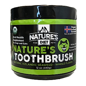 Nature's Diet Nature's Toothbrush Icelandic Seaweed Whole Flakes Oral Health Breath and Build-up Control Daily Meal Topper for Dogs & Cats
