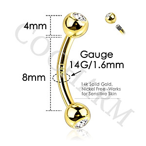 COCHARM 14K Gold Short Belly Button Rings 14G 8mm Real Gold Cute Upper Belly Piercing Rings Solid Gold 14K Navel Rings Navel Piercing Jewelry