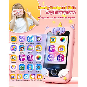 Kids Toy Smartphone, Gifts and Toys for Girls Boys Ages 3-8 Years Old, Fake Play Unicorn Toy Phone with Music Player Dual Camera Puzzle Games Touchscreen, Birthday, Kids Trip Activity