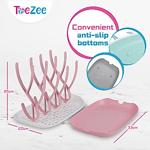 ToeZee Baby Bottle Drying Rack Space Saving Countertop Baby Bottle Holder, Drying Rack for Baby Bottles Accessories - Stores Up to 12 Bottles, Dishwasher Safe (Gray)