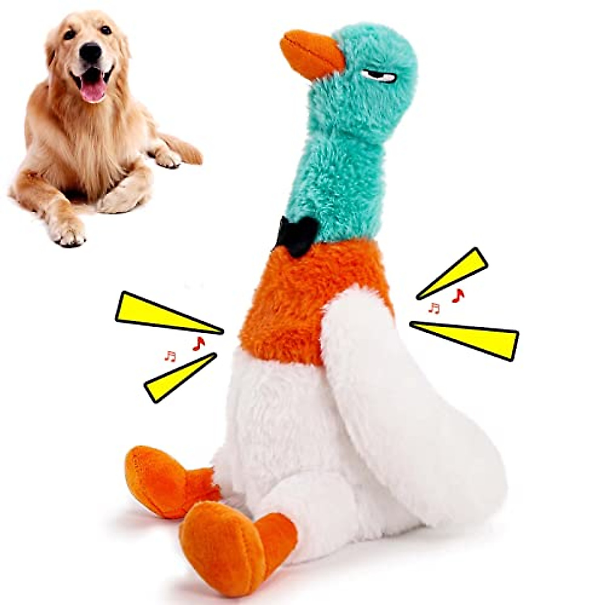 REQIHO Squeaky Dog Toys - Durable Plush Duck Crinkle Paper Stuffed Animal Toys for Small to Large Dogs