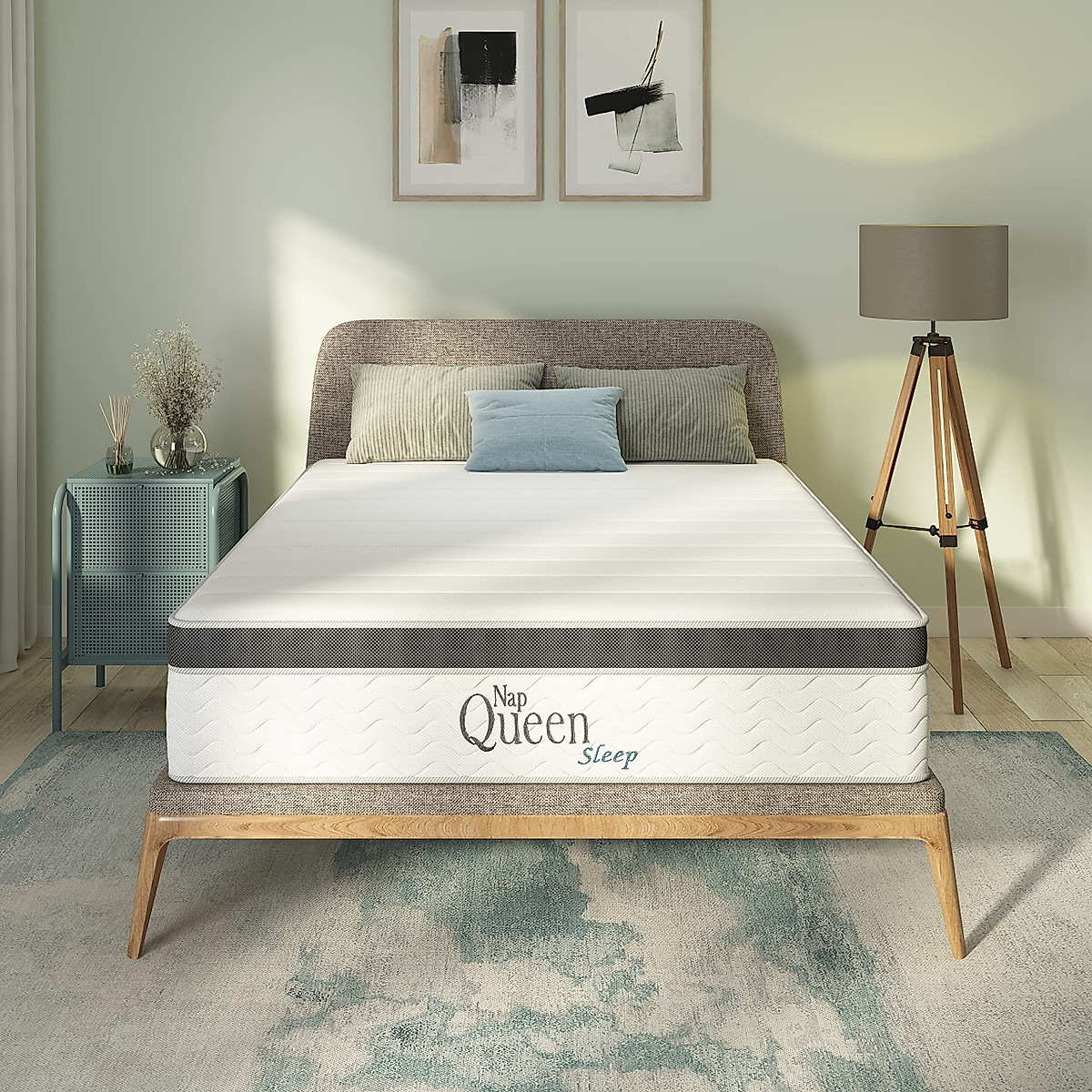 NapQueen 10 Inch Maxima Hybrid Mattress, Queen Size, Cooling Gel Infused Memory Foam and Innerspring Mattress, Bed in a Box,White & Gray
