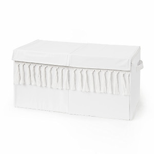 Sweet Jojo Designs White Boho Bohemian Boy or Girl Small Fabric Toy Bin Storage Box Chest For Baby Nursery or Kids Room - Solid Color Shabby Chic Luxury Vintage Designer Boutique Tassel Fringe