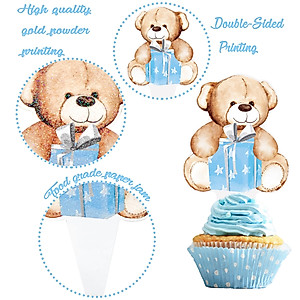 48Pcs We Can Bearly Wait Cupcake Toppers Teddy Bear Birthday Party Supplies Glitter Teddy Bear Cupcake Toppers Decorations for Baby Shower Bear Theme Birthday Party Gender Reveal Party Supplies