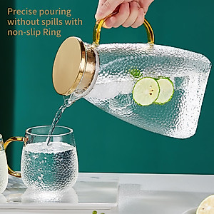 1600ml/54fl oz Glass Pitcher with Lid for Fridge Side Door, Heat Resistant Borosilicate Glass Carafe for Tea, Juice, Milk, Cold Hot Beverages, Stovetop Safe