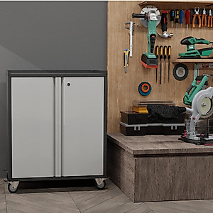 SUXXAN Metal Storage Cabinet with Wheels, Garage Cabinet on Wheels, Rolling Cabinet with Doors,Tool Cabinet with 1 Adjustable Shelf for Utility Room/Home/Storehouse, Assembly Required (Black and Gray)