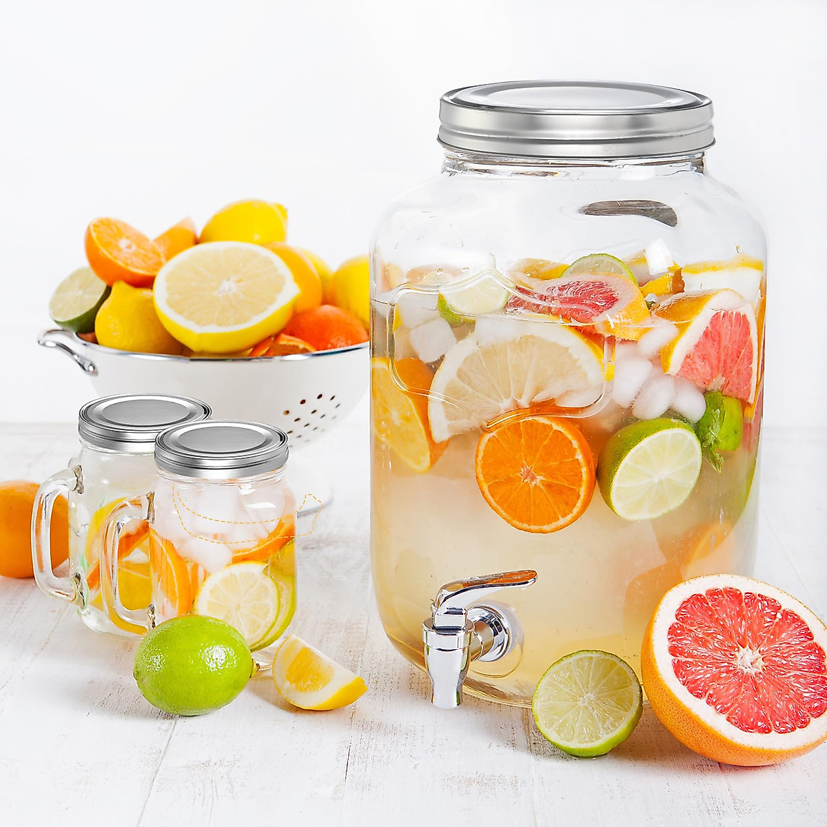 Uiifan 2 Pcs 304 Stainless Steel Replacement Mason Jar Lids Wide Mouth Canning Airtight Reusable Lids Rust Leakproof Lids for Continuous Thread Closure Jar Summer Party(142mm, 2 Gallon,Silver)